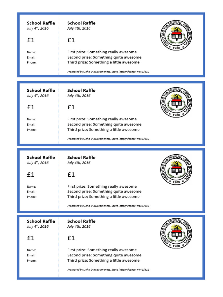 Raffle Ticket Template in Word 2016 A4 Paper | PDF