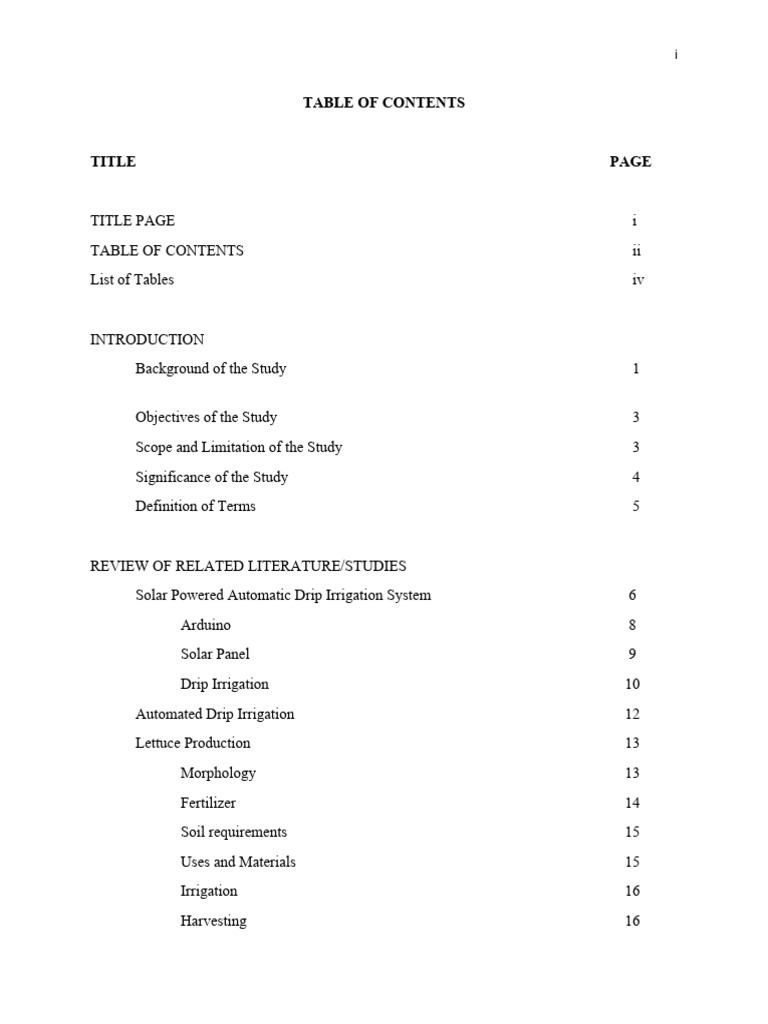 TABLE OF CONTENTS (Thesis) | PDF | Irrigation | Humidity