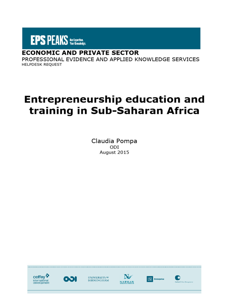 Entrepreneurship Education and Training in SSA | PDF | Entrepreneurship ...