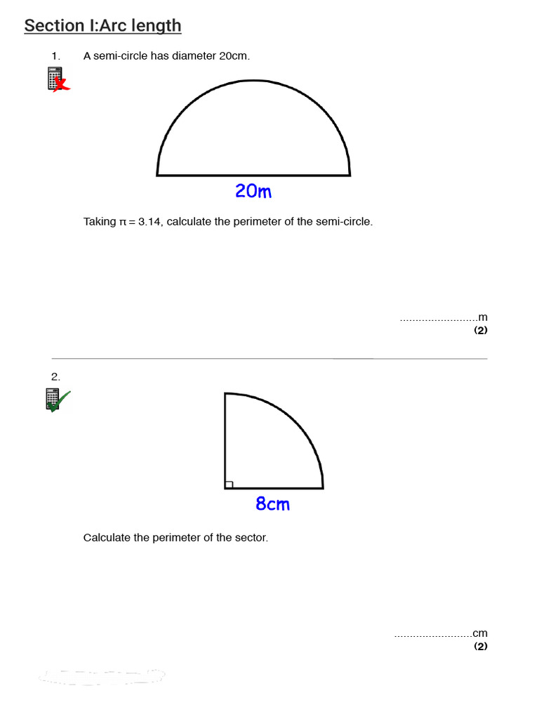 arc length & sector area | PDF | Area | Circle