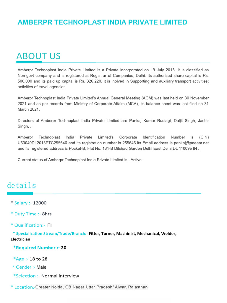 Amberpr Technoplast India Private Limited | PDF