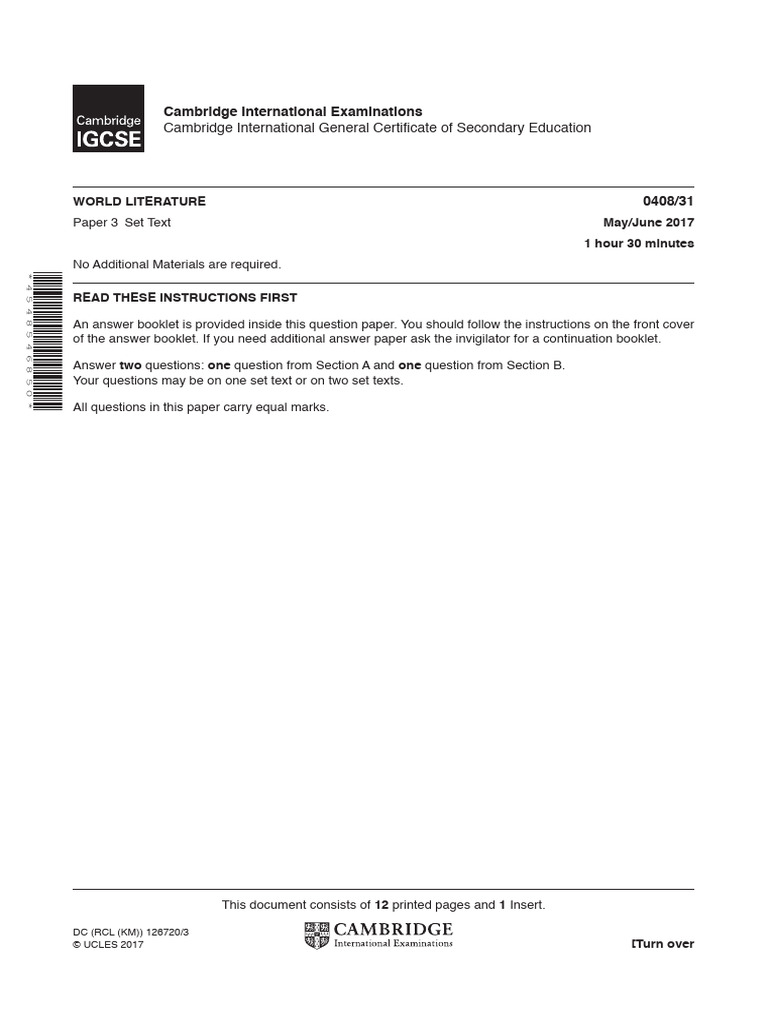 Literature Question Paper Igcse | PDF
