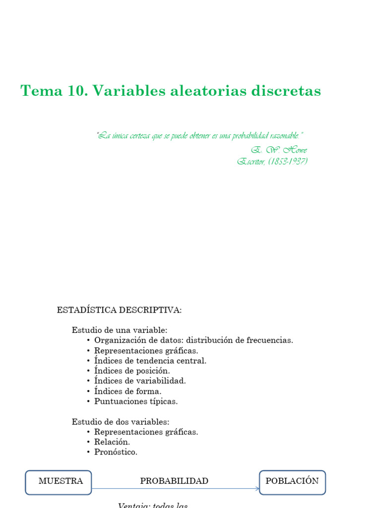 10 - Diapositivas Variables Aleatorias Discretas | PDF | Variable aleatoria | Diferencia