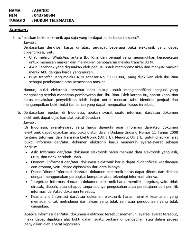 Tugas 2 Hukum Telematika Afandi | PDF