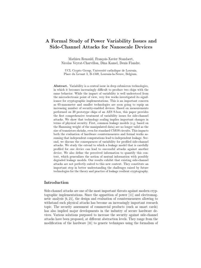 A Formal Study of Power Variability Issues and Side-Channel Attacks for Nanoscale Devices-20 ...