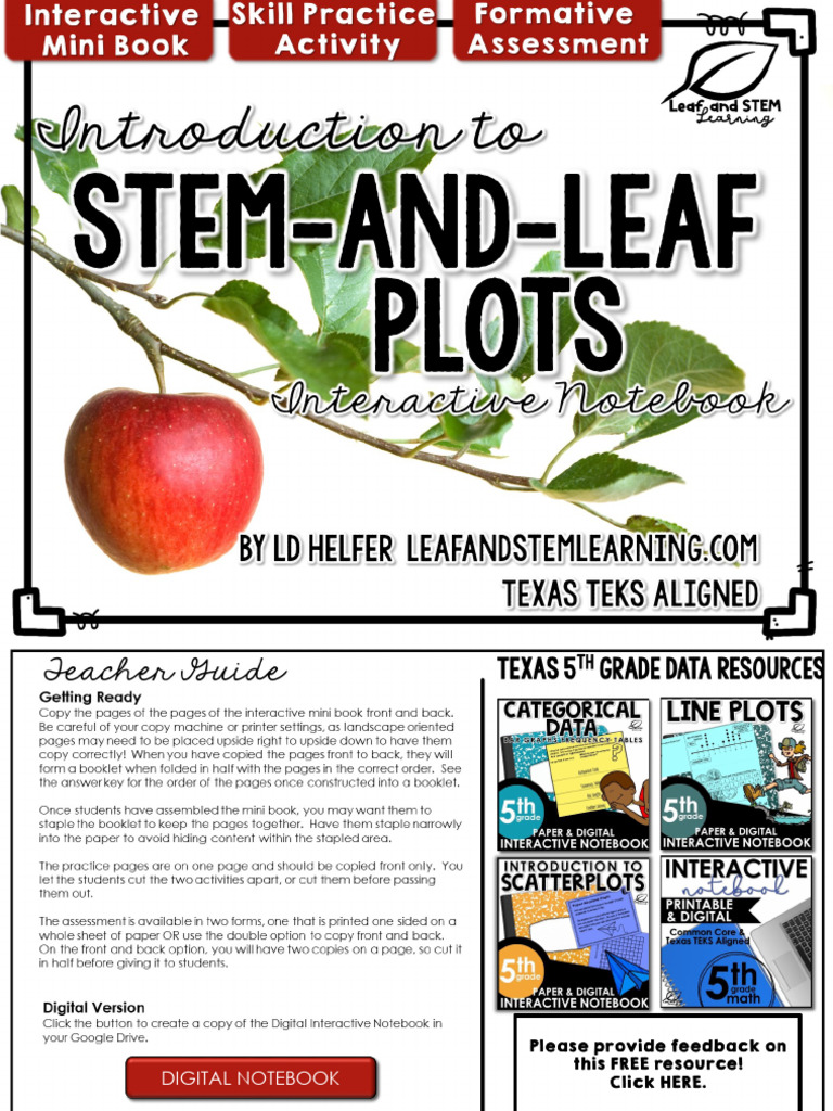 StemandLeafPlotsInteractiveNotebookSetFREEDistanceLearning 1 | PDF ...