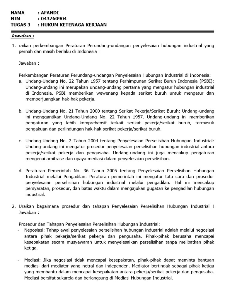 Tugas 3 Hukum Ketenaga Kerjaan Afandi | PDF