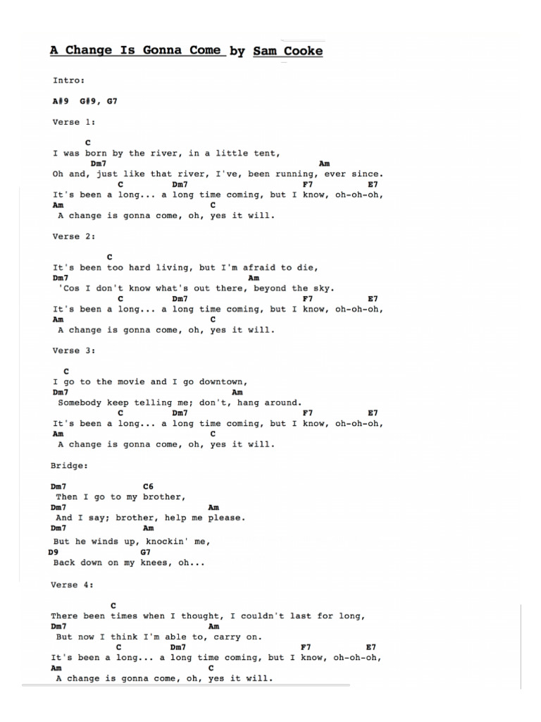 A Change Is Gonna Come - Sam Cooke | PDF