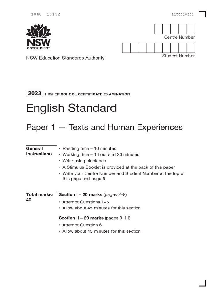 English Standard - HSC Exam Paper 1 (2023) | PDF