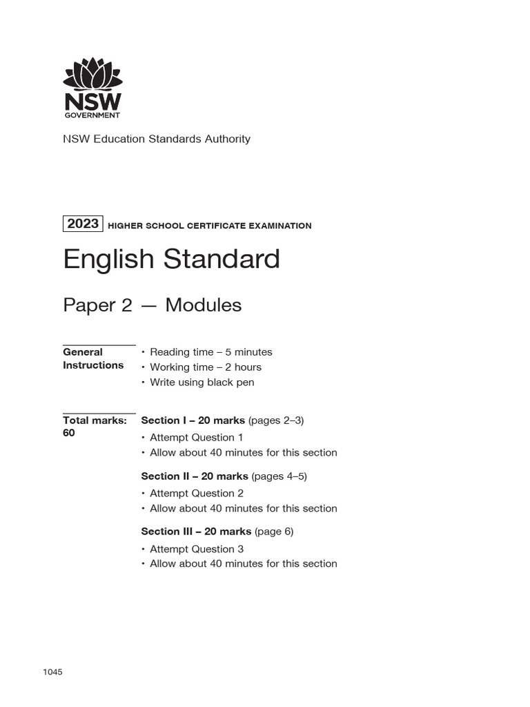 HSC 2023 English Standard Paper 2 | PDF | General Fiction
