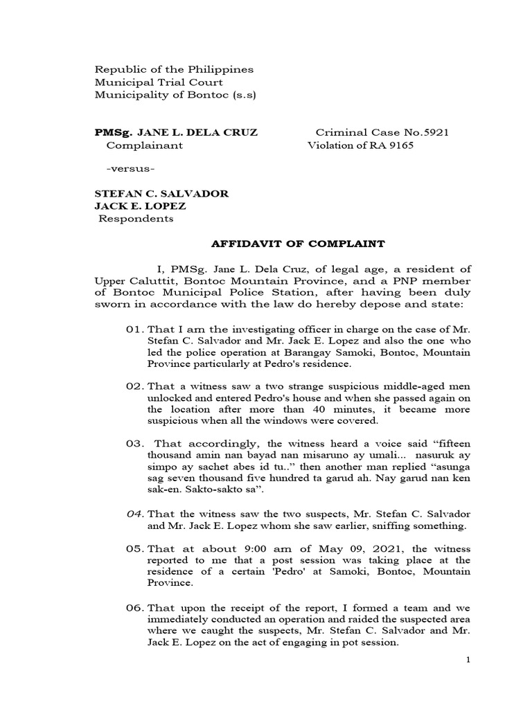 COMPLAINT Affidavit | PDF | Criminal Law | Criminal Justice