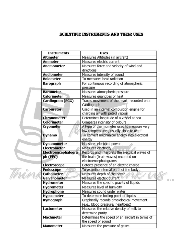 Instrument and Their Uses | PDF | Pressure | Sound