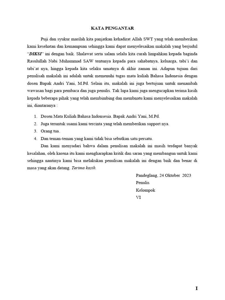 CONTOH Kata Pengantar DAN DAFTAR ISI | PDF