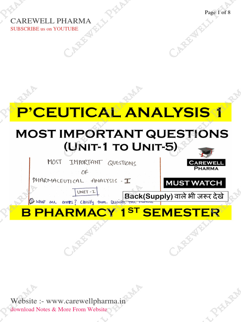 Pharmaceutical Analysis 1 2021 Most Important Questions | PDF