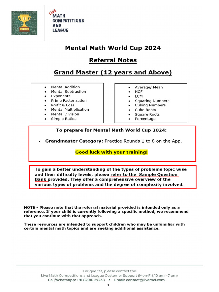 1-GrandMaster Referral Notes Global MMWC 2024 | PDF | Exponentiation ...