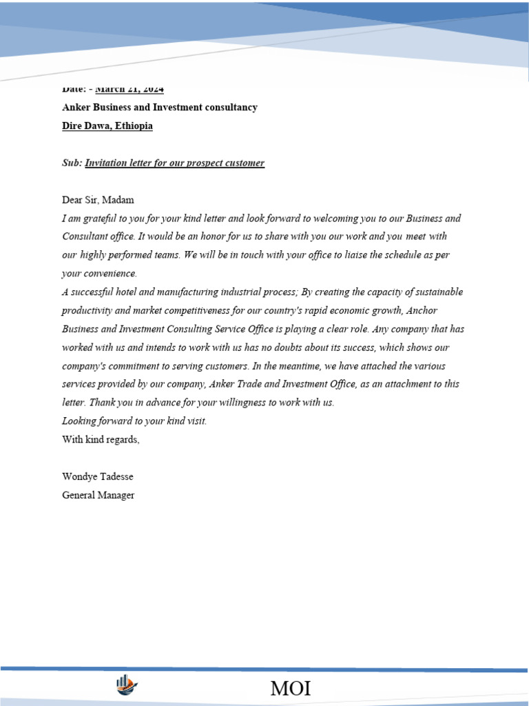 LETTER OF INVITATION - SELECTION OF Customer | PDF | Logistics ...