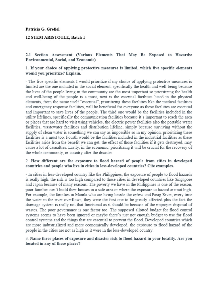 Assign. in DRRR (Exposure and Vulnerability) | PDF | Hazards | Flood