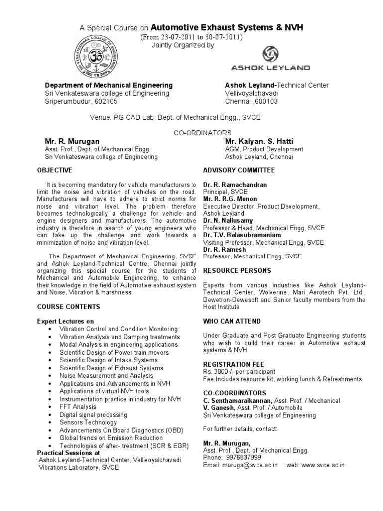 NVH Course for Automotive Engineers in Chennai | PDF | Mechanical ...