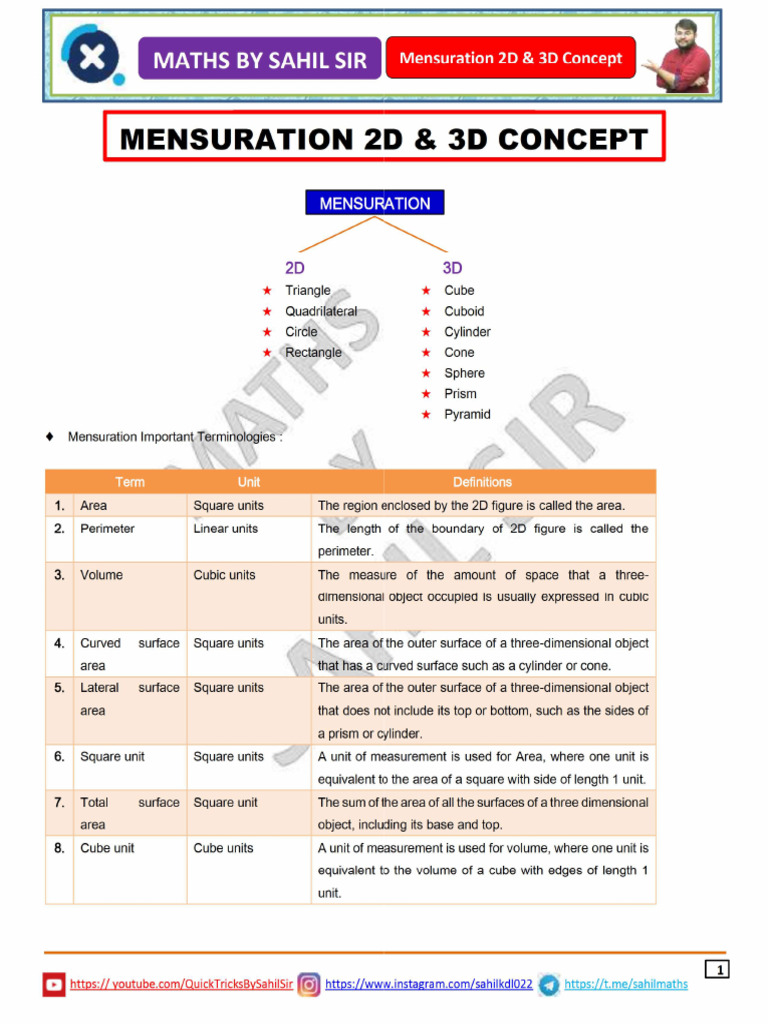Mensuration 2D &3D | PDF