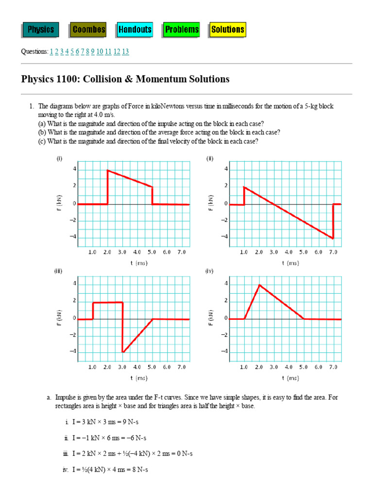 PHYS 1100 Collision & Momentum Solutions | PDF | Collision | Momentum