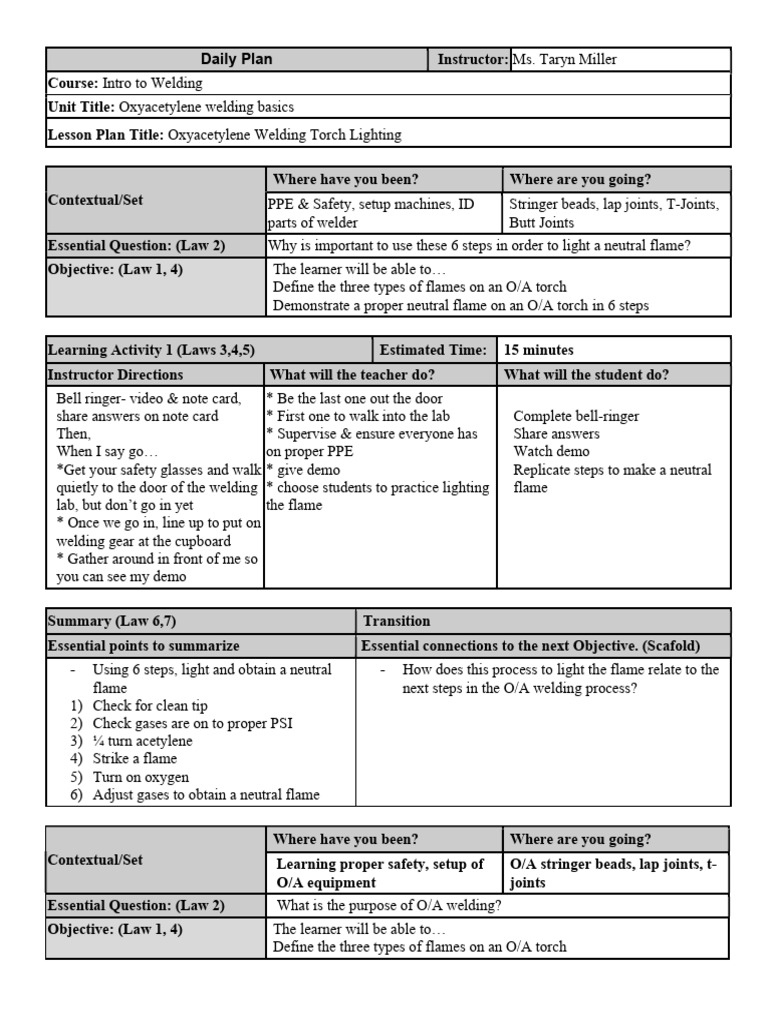 Lesson Plan - Oa Torch Lighting | PDF | Welding | Construction