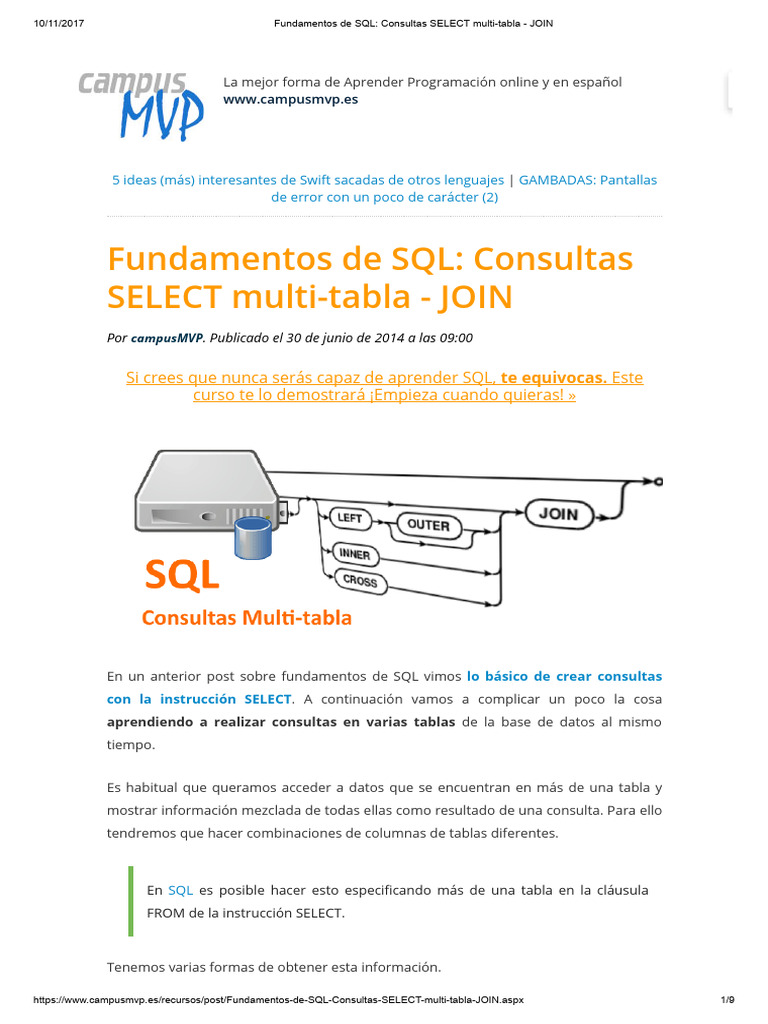 Fundamentos de SQL - Consultas SELECT Multi-Tabla - JOIN | PDF | SQL | Datos