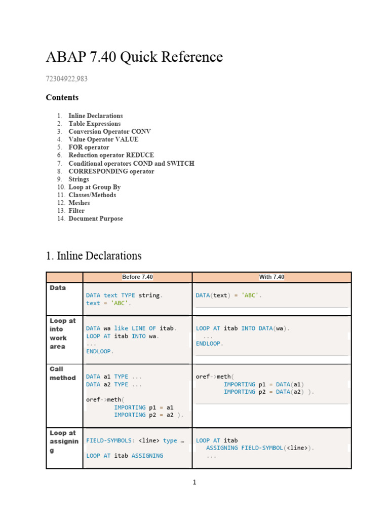 ABAP 7.40 Quick Reference | Download Free PDF | String (Computer Science) | Control Flow