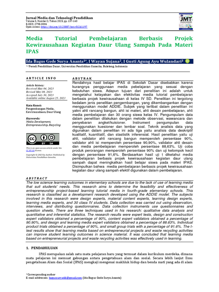 Media Tutorial Pembelajaran Berbasis Projek Kewirausahaan Kegiatan Daur Ulang Sampah Pada Materi ...