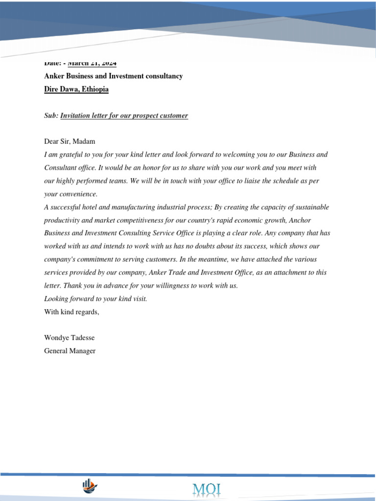 LETTER OF INVITATION - SELECTION OF Customer2 | PDF | Logistics ...