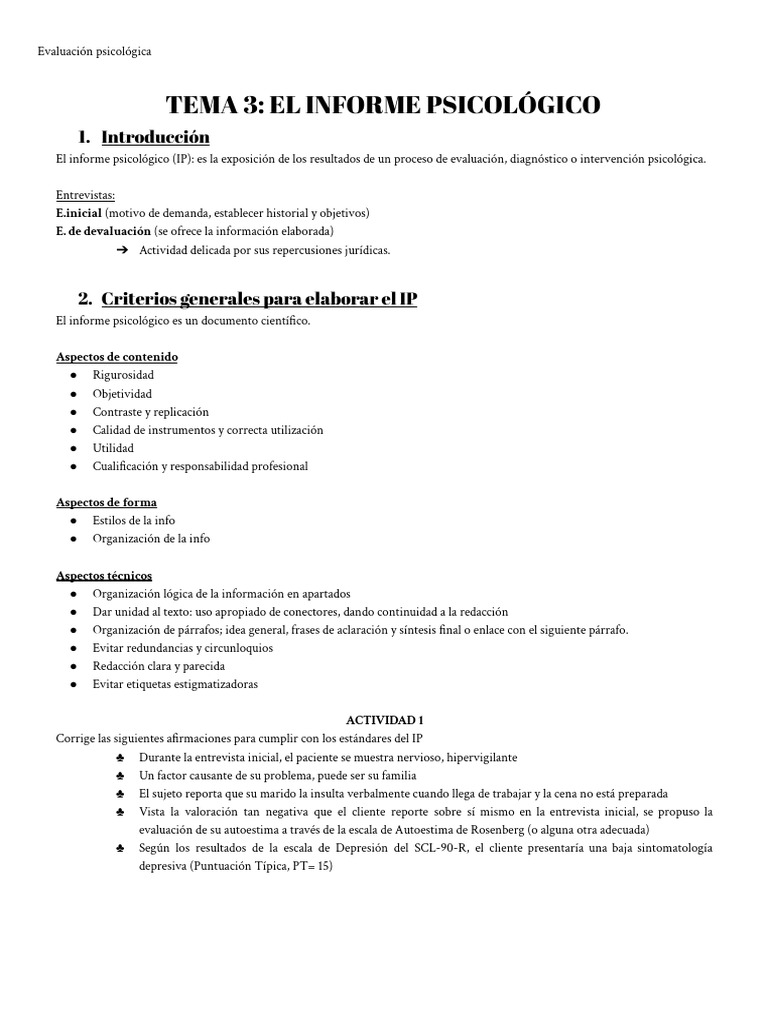 Tema 3 - El Informe Psicológico | PDF | Evaluación | Sicología
