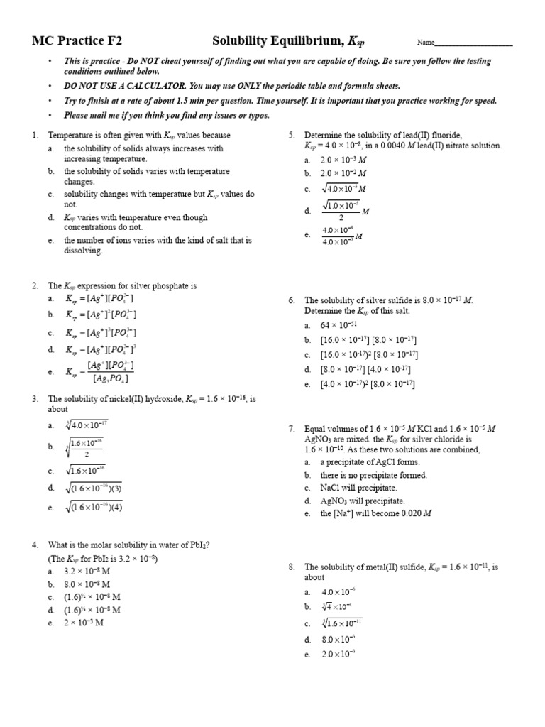 Solubility Practice 4 | PDF | Hydroxide | Solubility