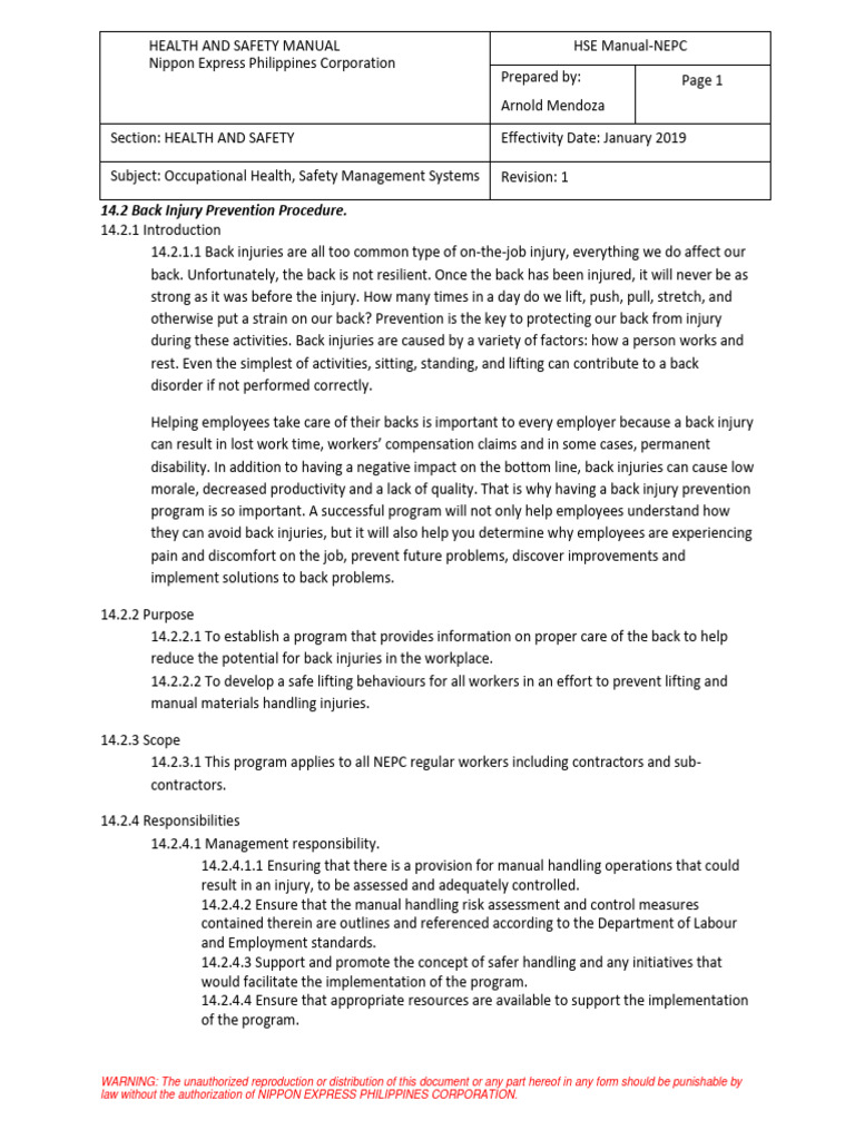 Back Injury Prevention in the Workplace | PDF | Occupational Safety And ...