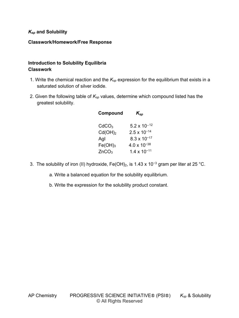 Solubility Practice 1 | PDF | Solubility | Chemical Equilibrium