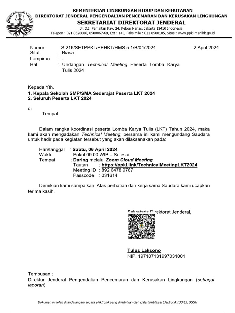 S - Undangan Teknikal Meeting LKT Peserta | PDF