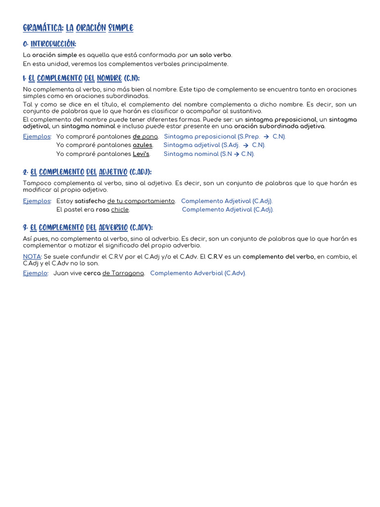 Los Complementos Del Verbo | Descargar gratis PDF | Adverbio | Verbo