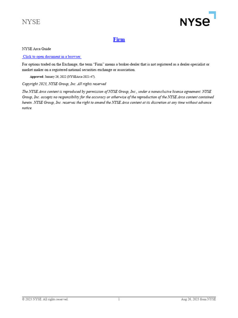 NYSE Arca Firm Definition Guide | PDF