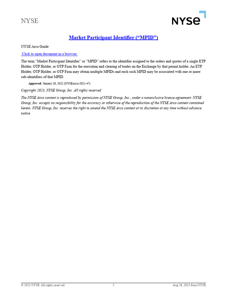 Market Participant Identifier ("MPID") | PDF | Finance & Money ...
