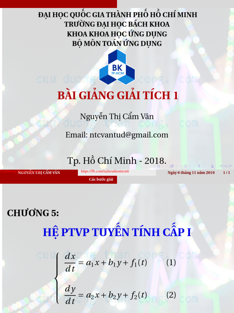 Giai Tich 1 Nguyen Thi Cam Van Lesson w15 He PTVP Tuyen Tinh Cap I (Cuuduongthancong - Com) | PDF