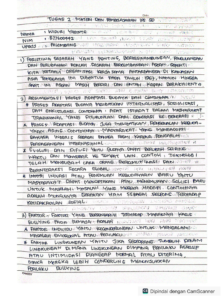 Tugas 2 Materi Dan Pembelajaran IPS Di SD - Widuri Yasinta - 877600442 | PDF
