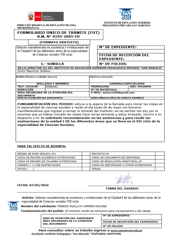 FUT-2024 San Marcelo | PDF | Documento de identidad