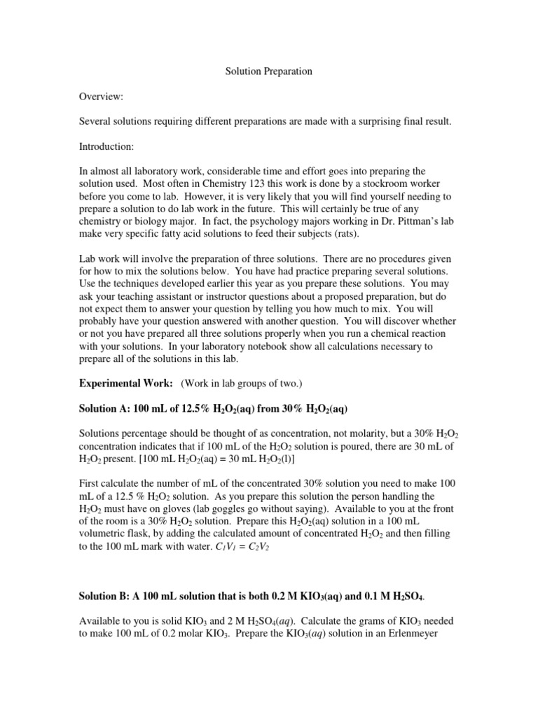 Solution Preparation Lab Pdf Laboratories Sodium Hydroxide
