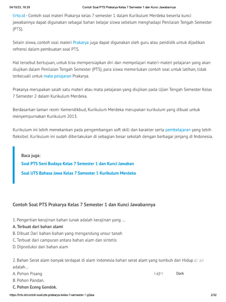 Contoh Soal PTS Prakarya Kelas 7 Semester 1 Dan Kunci Jawabannya | PDF | Chess Theory | Chess