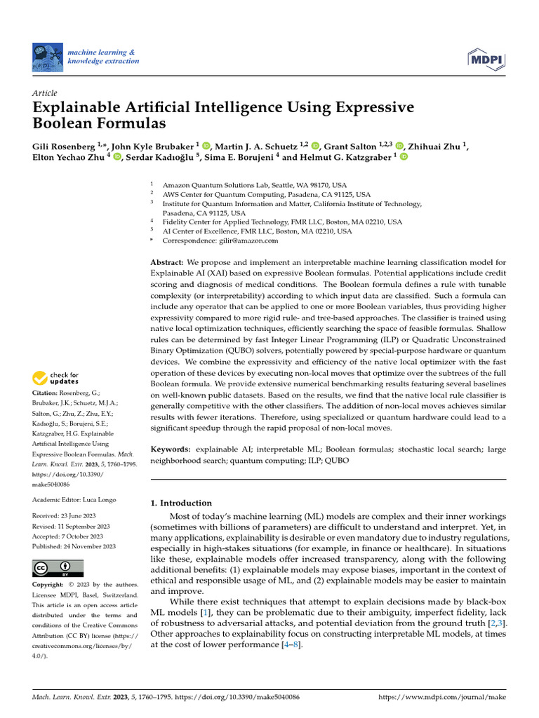 Explainable Artificial Intelligence Using Expressive Boolean Formulas | PDF | Mathematical ...