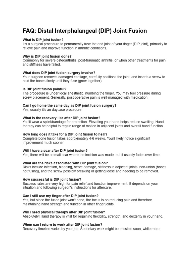 FAQ For Distal Interphalangeal Joint Fusion | PDF | Surgery | Arthritis