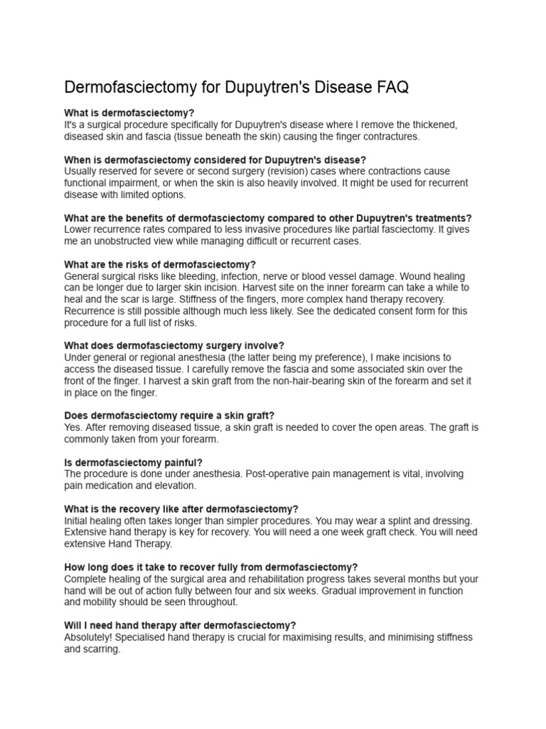 FAQ for dermofasciectomy for dupuytren_s disease | PDF | Surgery | Medicine