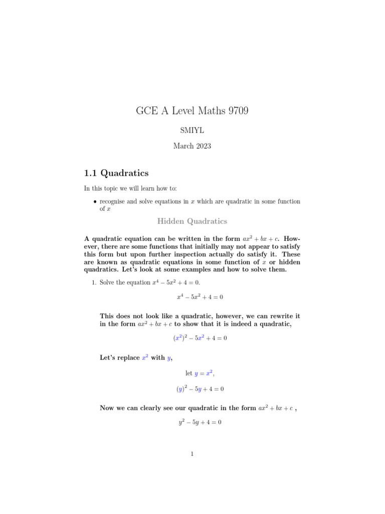 Solving Hidden Quadratics in Maths | PDF | Quadratic Equation | Mathematics