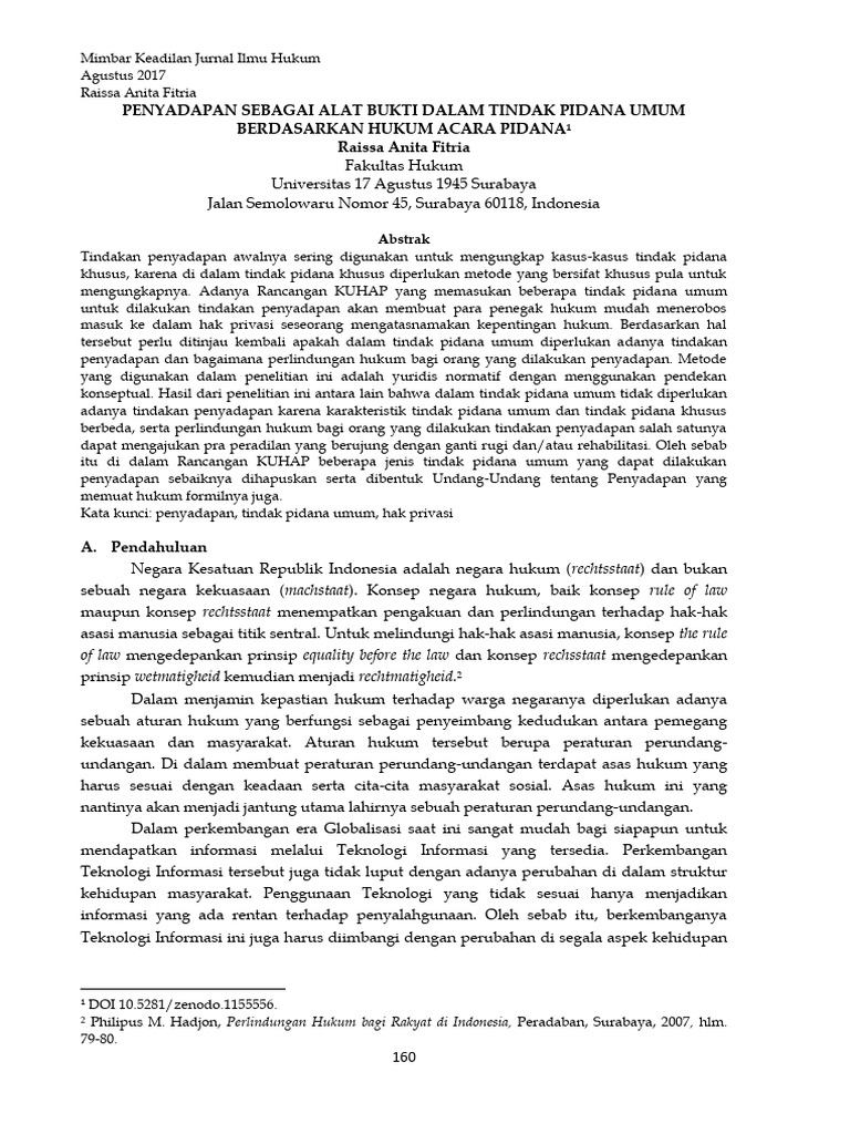 Penyadapan Sebagai Alat Bukti Dalam Tindak Pidana | PDF | Politik | Ilmu Sosial