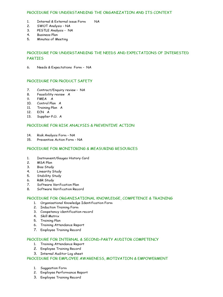 Iatf Document List | PDF | Audit | Business