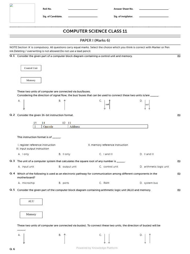 3 Computer Science XI Sample Exam Paper | PDF | Computer Data Storage | Central Processing Unit