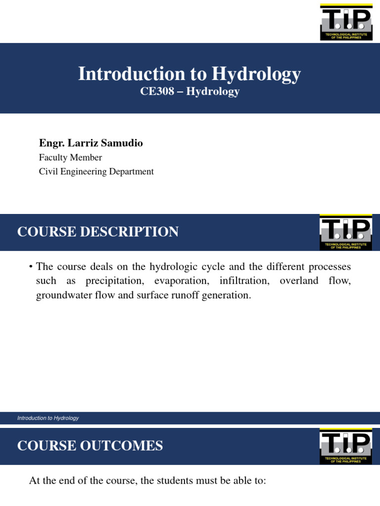 Lecture 1 Introduction To Hydrology | PDF | Hydrology | Water Cycle